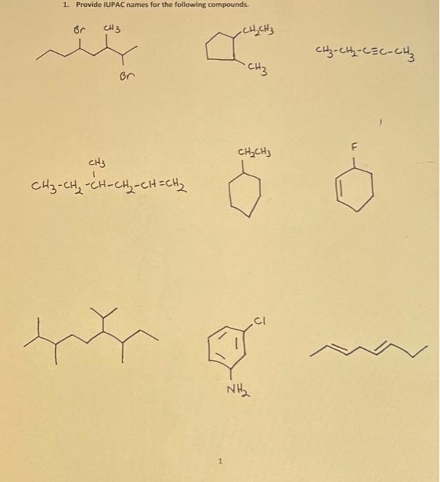 Solved 1. Provide IUPAC names for the following compounds. | Chegg.com