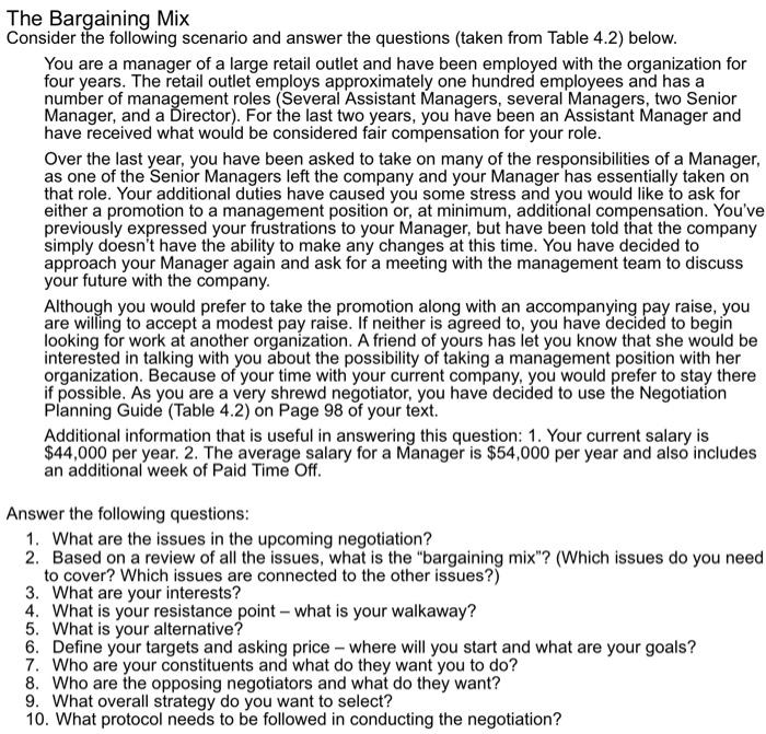 Solved The Bargaining Mix Consider the following scenario | Chegg.com