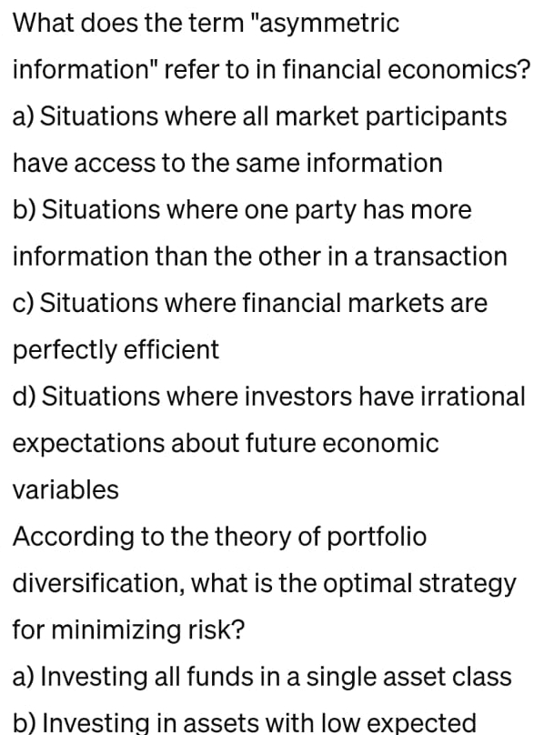 Solved Economics: What does the term "asymmetric | Chegg.com