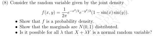Solved 8) Consider the random variable given by the joint | Chegg.com
