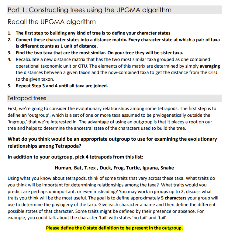 Solved Part 1: Constructing trees using the UPGMA | Chegg.com