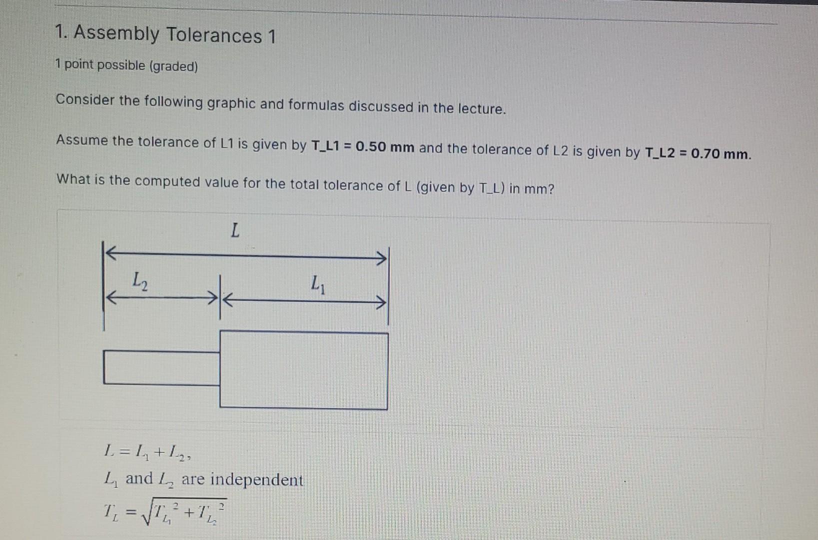 Solved 1. Assembly Tolerances 1 1 point possible (graded) | Chegg.com