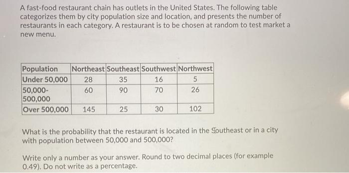 Solved A fast-food restaurant chain has outlets in the | Chegg.com