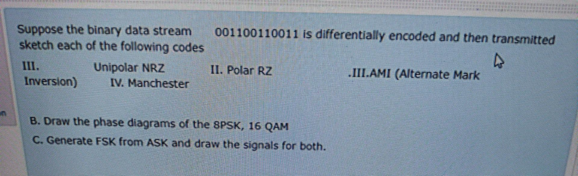 Solved Suppose the binary data stream 001100110011 is | Chegg.com