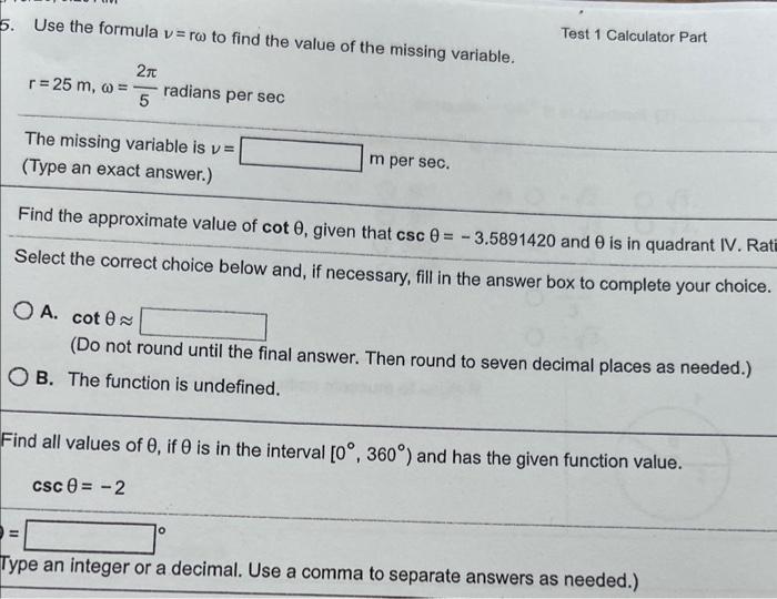Solved Use the formula ν=rω to find the value of the missing | Chegg.com