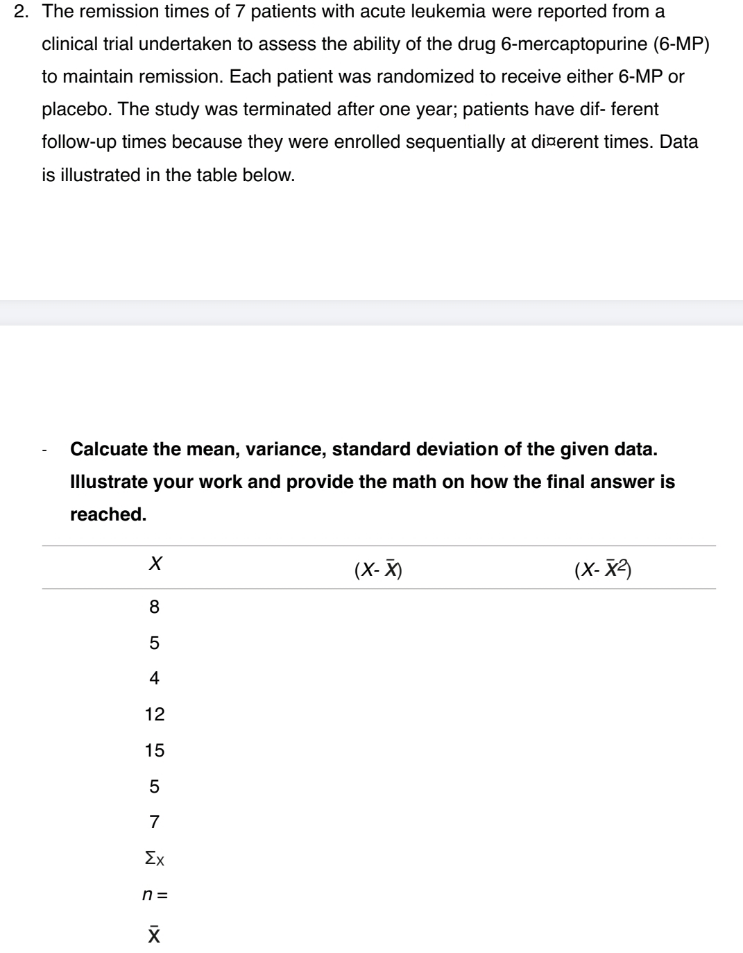 Solved The remission times of 7 ﻿patients with acute | Chegg.com