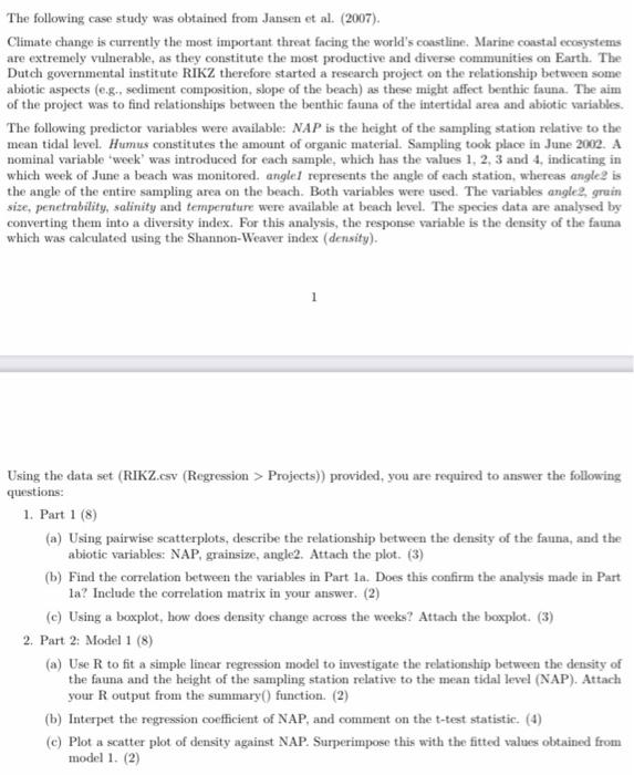 Solved The following case study was obtained from Jansen et | Chegg.com