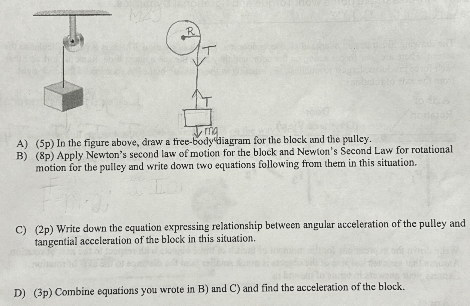 Solved A block (mass =3.0kg ) ﻿is hanging from a massless | Chegg.com