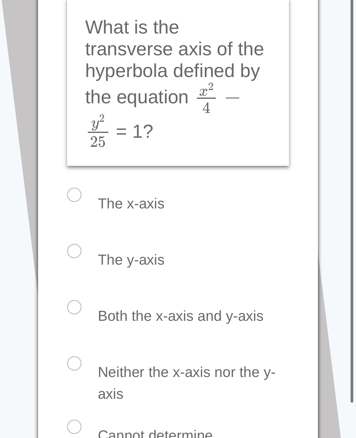 Solved What is the transverse axis of the hyperbola defined | Chegg.com