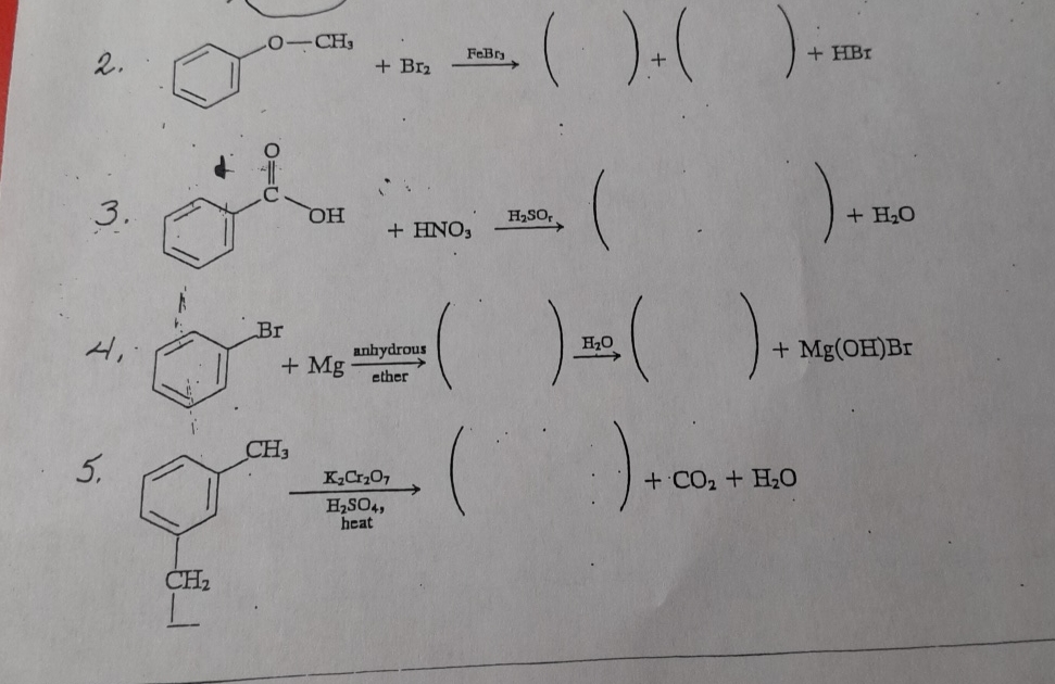 Solved Complete the following reactions by filling in the | Chegg.com