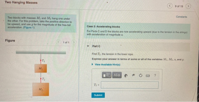 Solved Two Hanging Masses 9 of 19 Constar Part A Two blocks | Chegg.com
