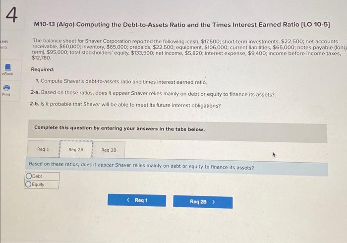 Solved M10-13 (Algo) Computing the Debt-to-Assets Ratio and | Chegg.com
