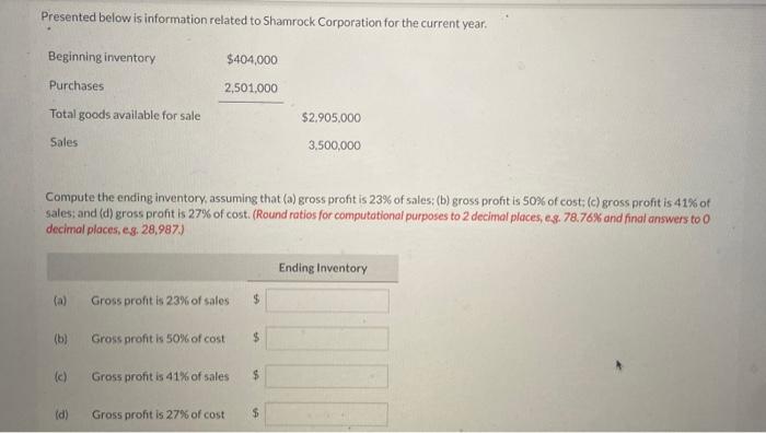 Solved Presented below is information related to Shamrock | Chegg.com