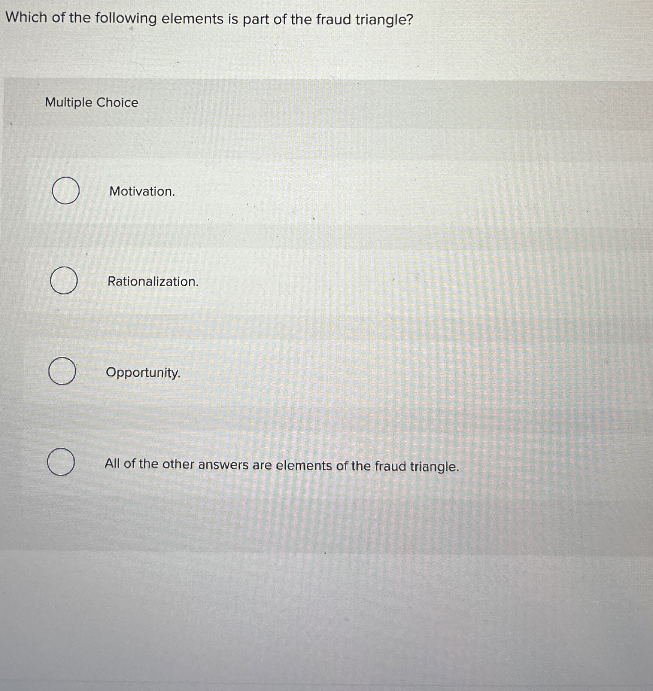 Solved Which of the following elements is part of the fraud | Chegg.com