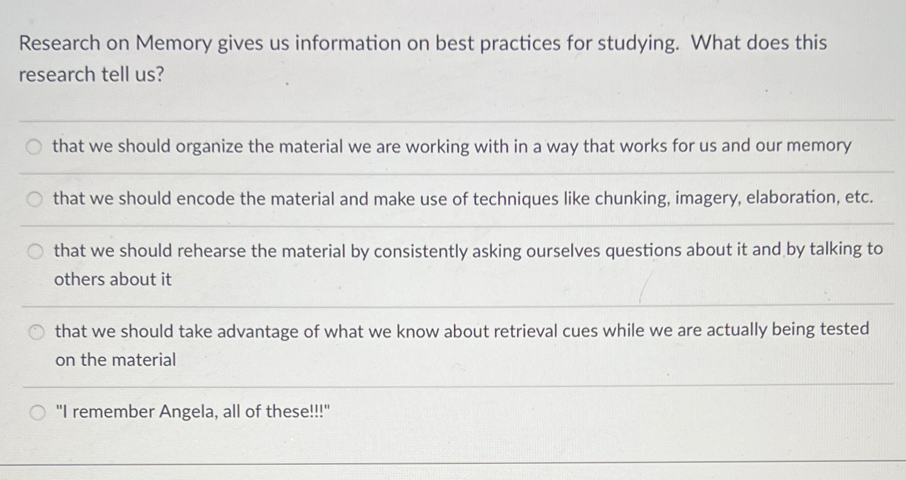 Solved Research on Memory gives us information on best | Chegg.com