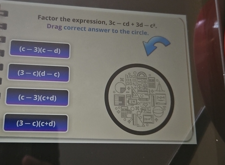 Solved Factor the expression, 3c-cd+3d-c2. ﻿Drag correct | Chegg.com