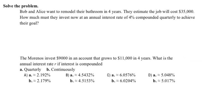 Solved Solve the problem. Bob and Alice want to remodel | Chegg.com