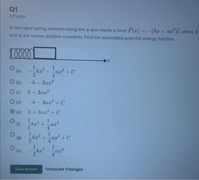 Solved A non-ideal spring oriented along the x-axis exerts a | Chegg.com