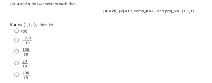 Solved Let u and v be two vectors such that | Chegg.com