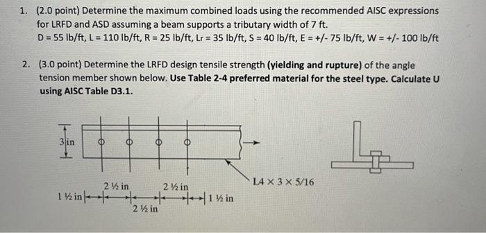 1. (2.0 point) Determine the maximum combined loads | Chegg.com