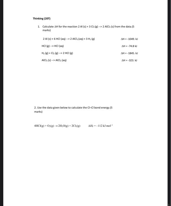 Solved 1. The data in the table below were collected for the | Chegg.com
