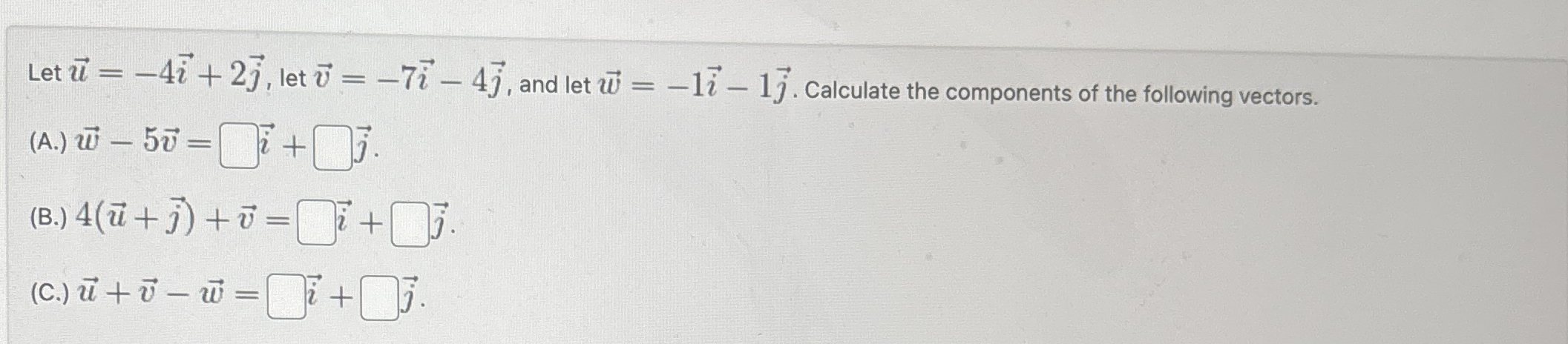 Solved Let vec(u)=-4vec(i)+2vec(j), ﻿let | Chegg.com