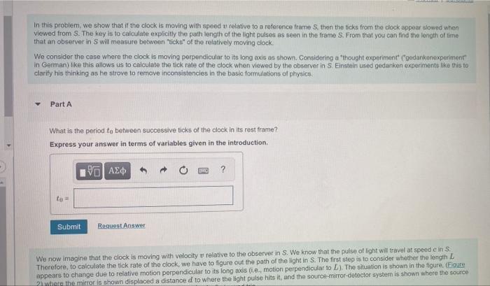 Solved Moving Light Clock Ticks Slower In this problem, we | Chegg.com
