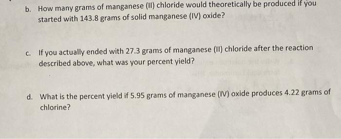 Solved Balanced Equation: MnO2 + 4 HCl --> MnCl2 + 2H2O + | Chegg.com