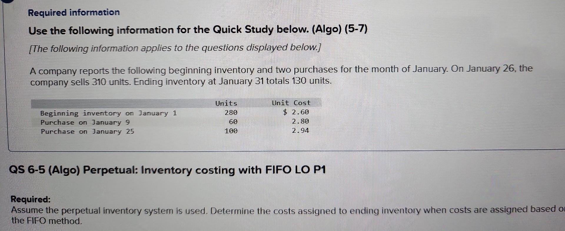 Solved Use the following information for the Quick Study | Chegg.com