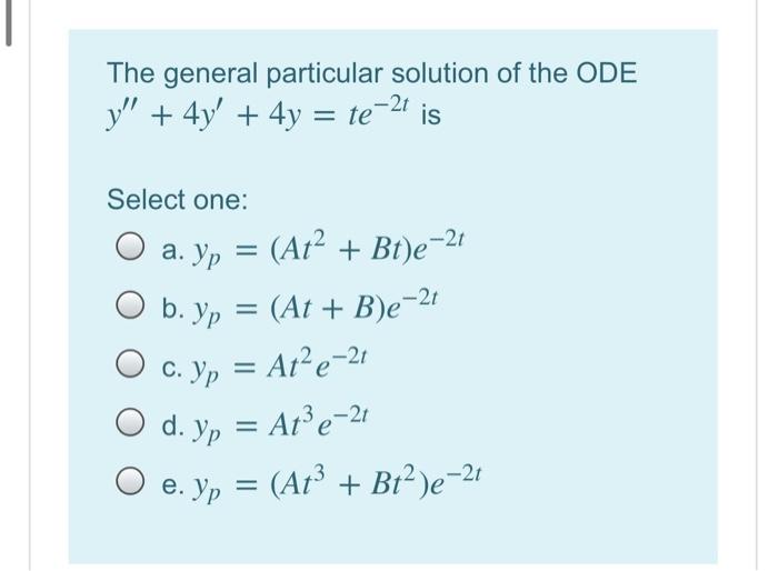 Solved The general particular solution of the ODE y" + 4y' + | Chegg.com