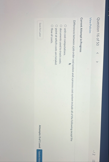 Solved Question 16 ﻿of 50-/2View PoliciesCurrent Attempt in | Chegg.com