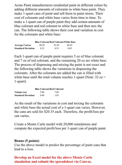 Acme Paint manufacturers residential paint in | Chegg.com