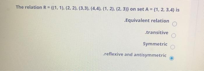 Solved The relation R = {(1, 1), (2, 2), (3,3), (4,4), (1, | Chegg.com
