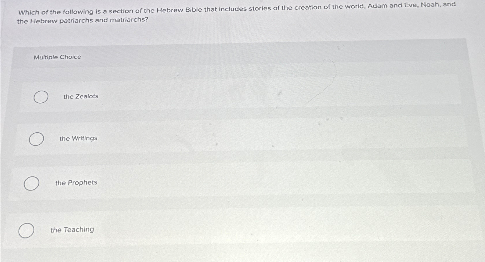 Solved Which of the following is a section of the Hebrew | Chegg.com