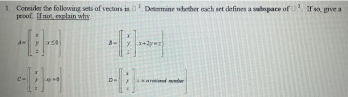 Solved 1. Consider the following sets of vectors in 3. | Chegg.com