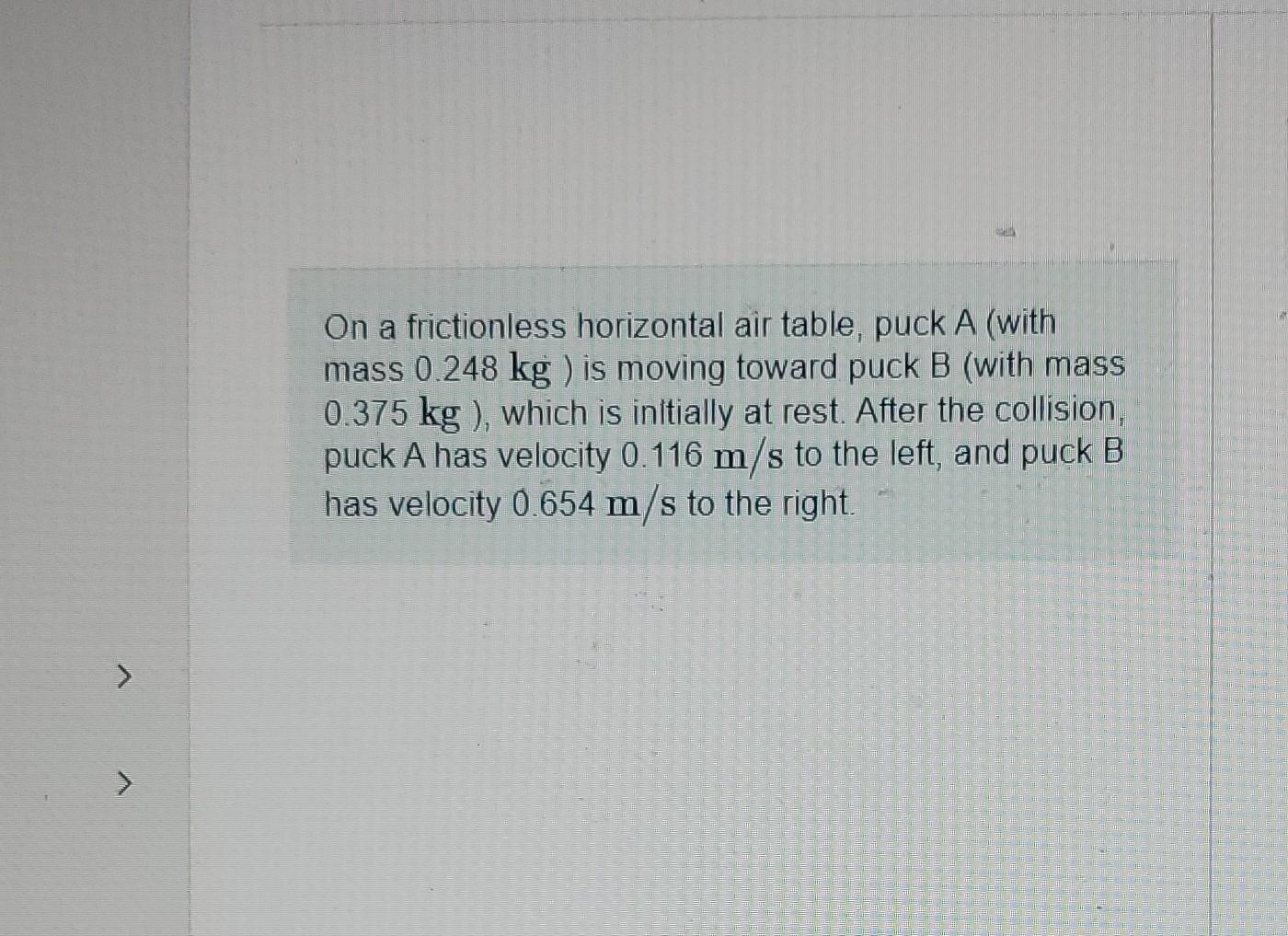 Solved On a frictionless horizontal air table, puck A (with | Chegg.com