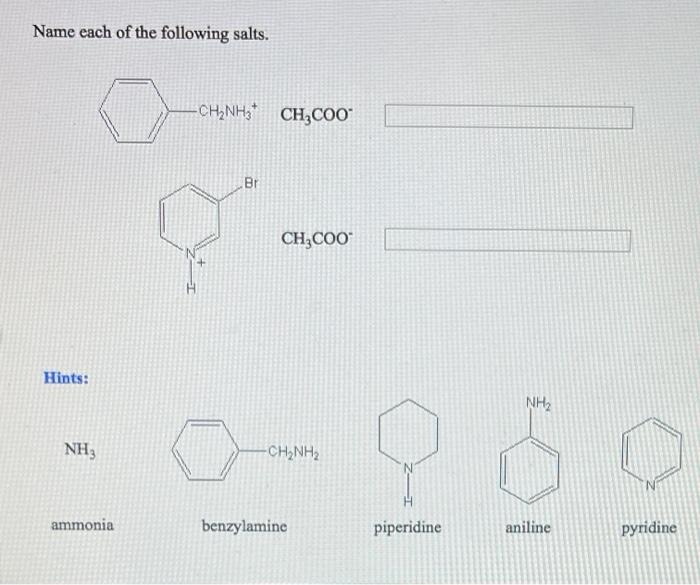 Solved Name each of the following salts. o -CH NH3 CH2COO BI | Chegg.com