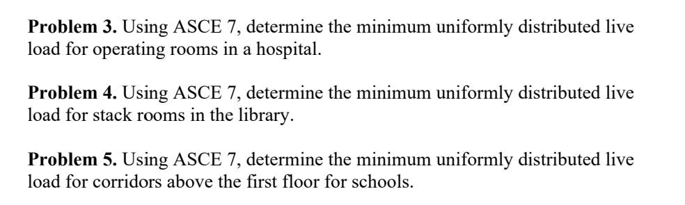 Solved Problem 3. Using ASCE 7, determine the minimum | Chegg.com
