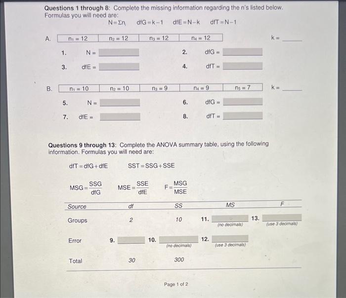 Solved Questions 1 through 8: Complete the missing | Chegg.com