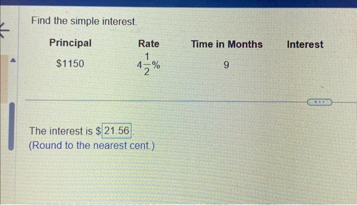 Solved Find the simple interest. Principal $1150 Rate 421% | Chegg.com
