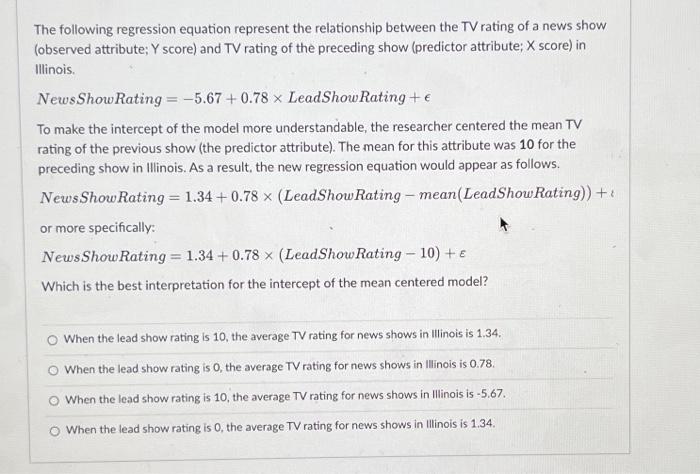 Solved The following regression equation represent the | Chegg.com