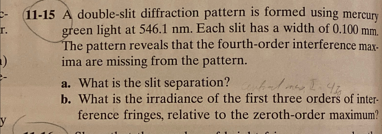 Solved 11-15 ﻿A double-slit diffraction pattern is formed | Chegg.com
