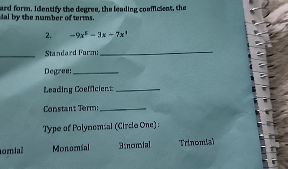Solved ard form. Identify the degree, the leading | Chegg.com