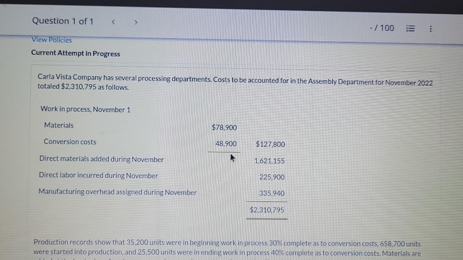 Solved Carla Vista Company has several processing | Chegg.com