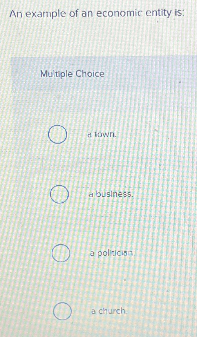 Solved An example of an economic entity is:Multiple Choicea | Chegg.com