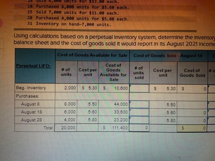 Solved Using calculations based on a PERPETUAL inventory | Chegg.com