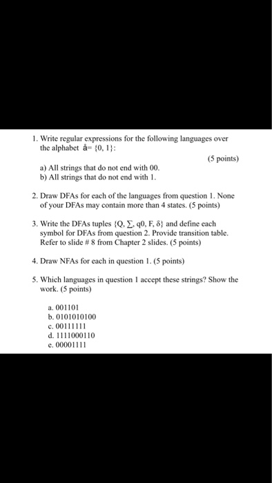 Solved 1. Write regular expressions for the following | Chegg.com