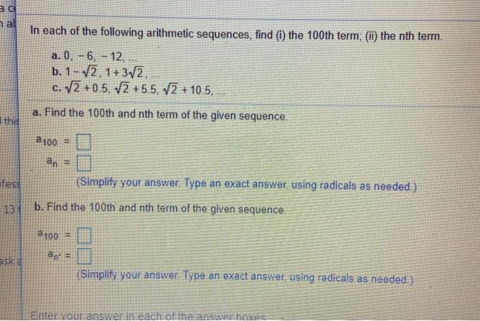 Solved ad al In each of the following arithmetic sequences, | Chegg.com