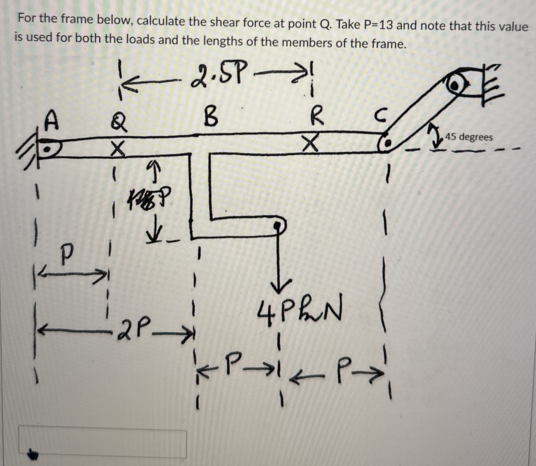For the frame below, calculate the shear force at | Chegg.com