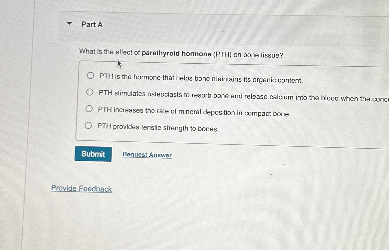 Solved Part Awhat Is The Effect Of Parathyroid Hormone Pth